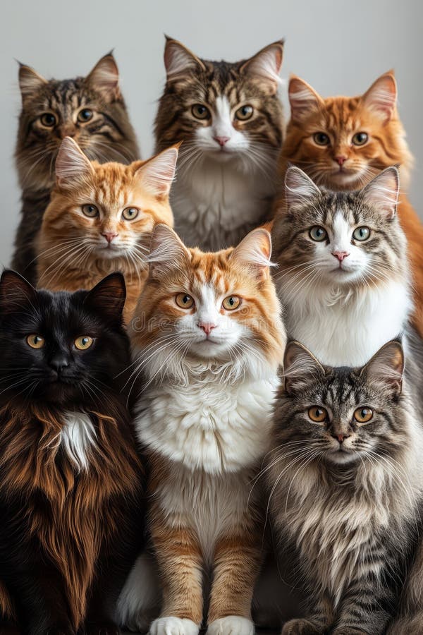 A Group of Cats of Different Breeds Sitting Together. Stock Image ...