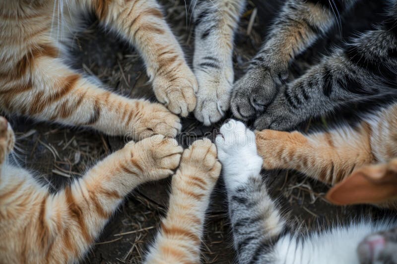 A Group of Cats with Different Colored Paws are Gathered in a Circle ...