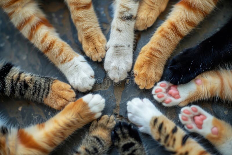 A Group of Cats with Different Colored Paws are Gathered in a Circle ...