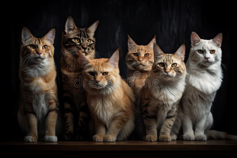 Group of Cats, Each with Different Personalities and Unique Looks Stock ...