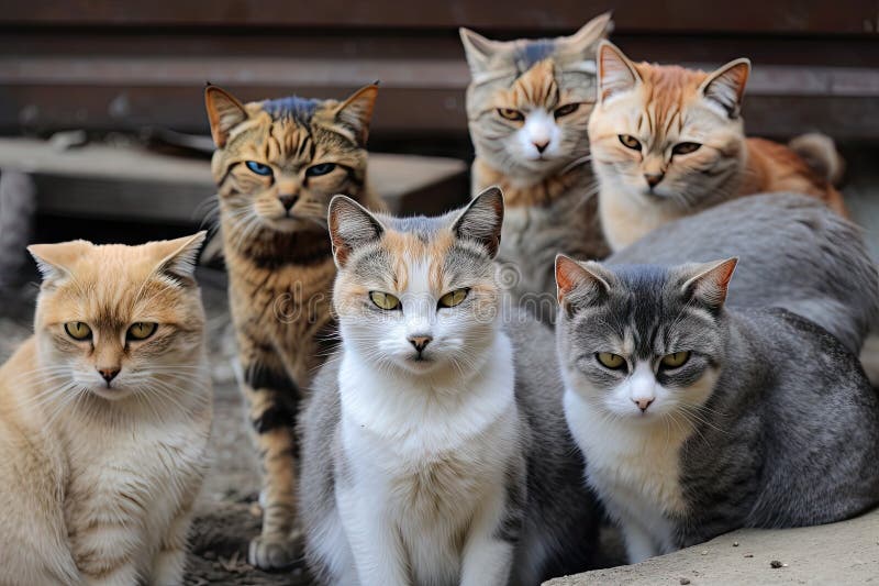 A Group of Cats, Each One with Its Own Unique Expression, Looking at ...