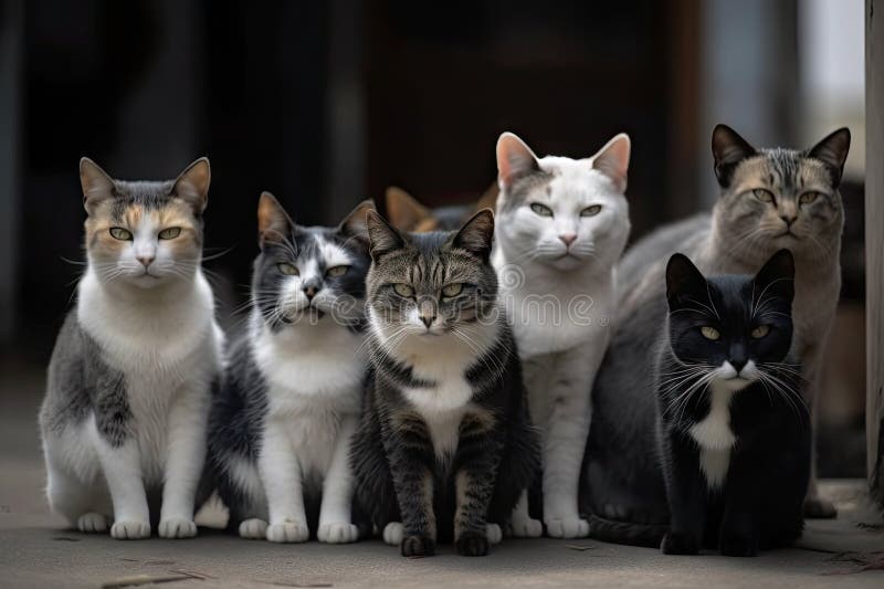A Group of Cats, Each One with Its Own Unique Expression, Looking at ...