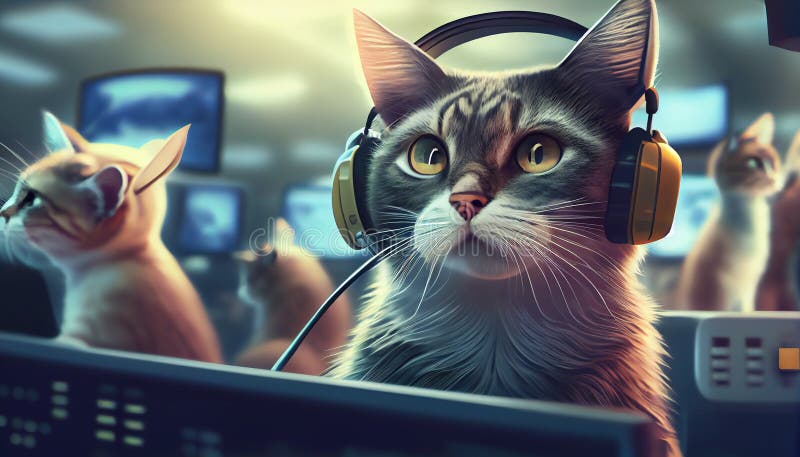 Group of Cats with Headphones. Customer Service. Generative Ai Stock ...