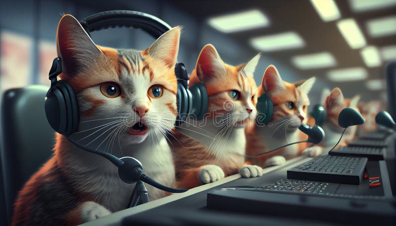 Group of Cats with Headphones. Customer Service. Generative Ai Stock ...