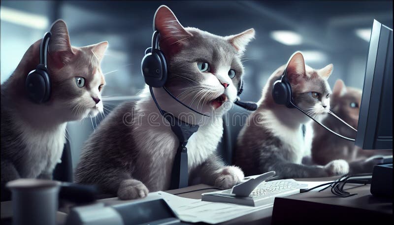 Group of Cats with Headphones. Customer Service. Generative Ai Stock ...