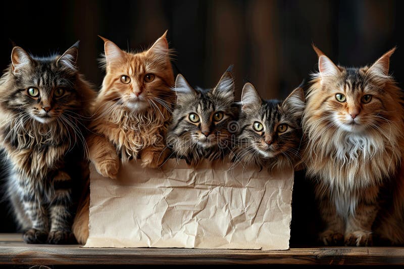 A Group of Cats Holding Craft Paper. Empty Space for Text Advertisement ...