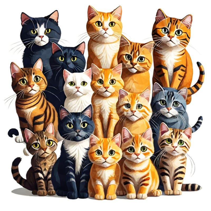 A Group of Cats and Kittens Sitting Next To Each Other, Cute Cats ...