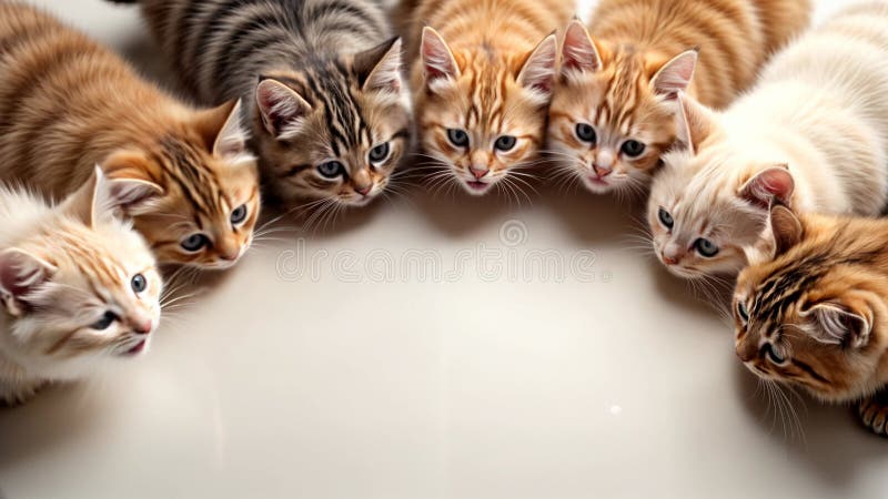 Group of Cats Looking Down at Camera in Circle Formation. Overhead View ...