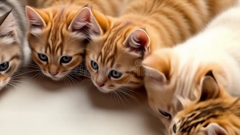 Group of Cats Looking Down at Camera in Circle Formation. Overhead View ...