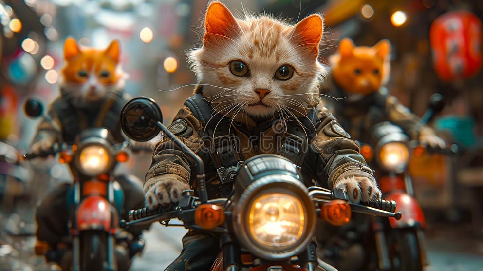 A Group of Cats Riding on Motorcycles Stock Photo - Image of mammal ...