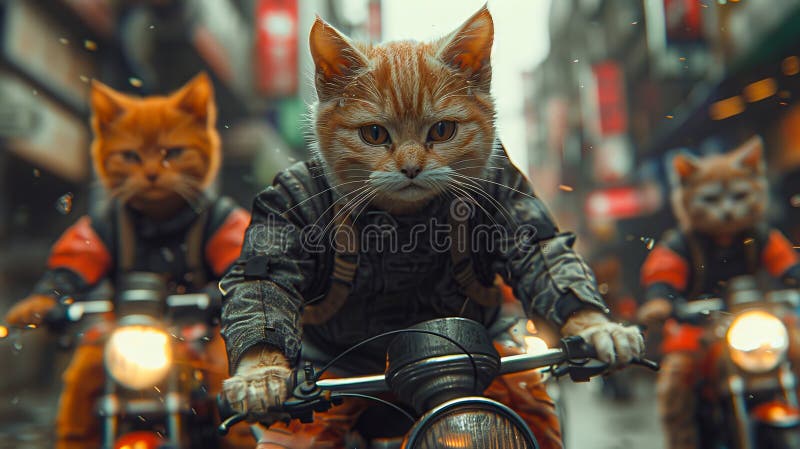 A Group of Cats Riding on Motorcycles Stock Photo - Image of generated ...