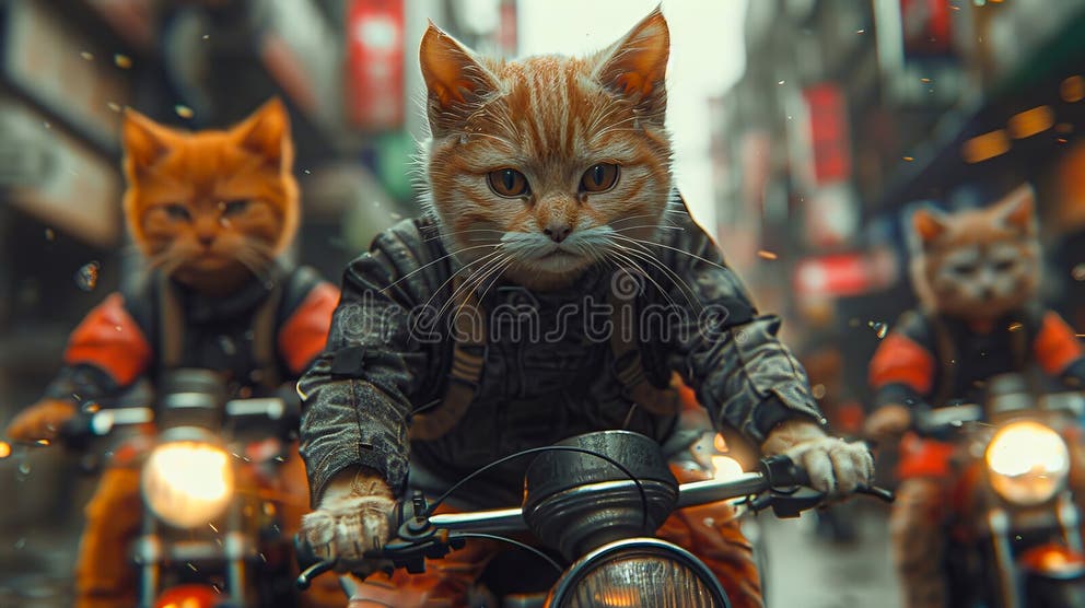 A Group of Cats Riding on Motorcycles Stock Photo - Image of generated ...