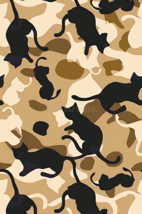 A Group of Cats Running Across a Camouflage Pattern Stock Illustration ...
