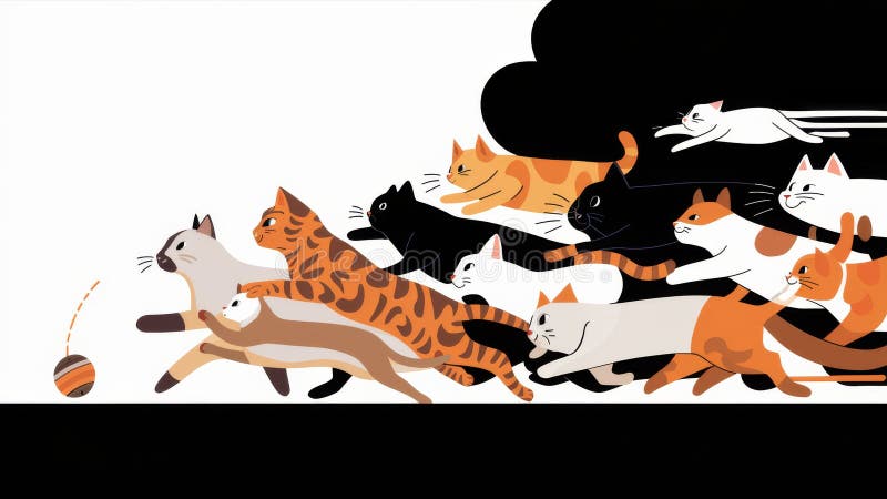 A Group of Cats Running Around a Tree with One Cat in the Middle, AI ...