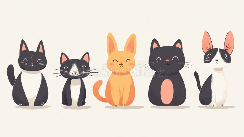 A Group of Cats Sitting Next To Each Other Stock Illustration ...