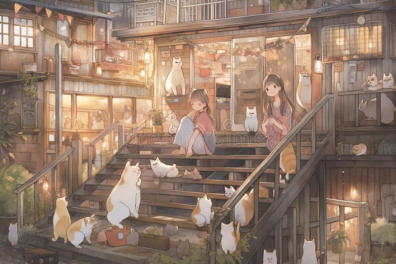 A Group of Cats Sitting on the Steps of a House. AI Generative Image ...