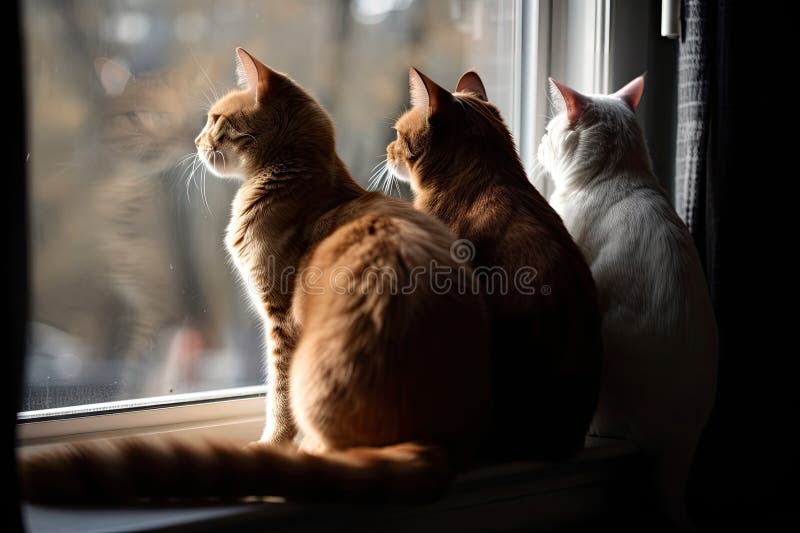 Group of Cats Sitting and Looking at Camera, United in Their Love for ...