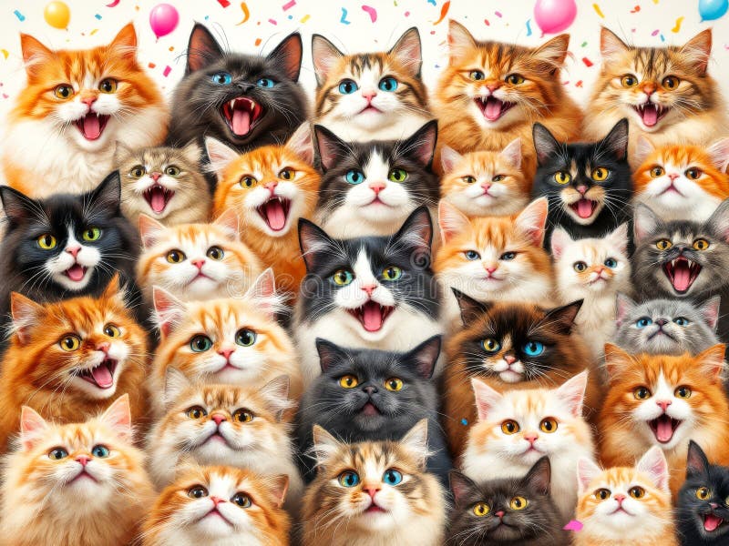 Group of Cats are Smiling and Making Funny Faces Stock Photo - Image of ...