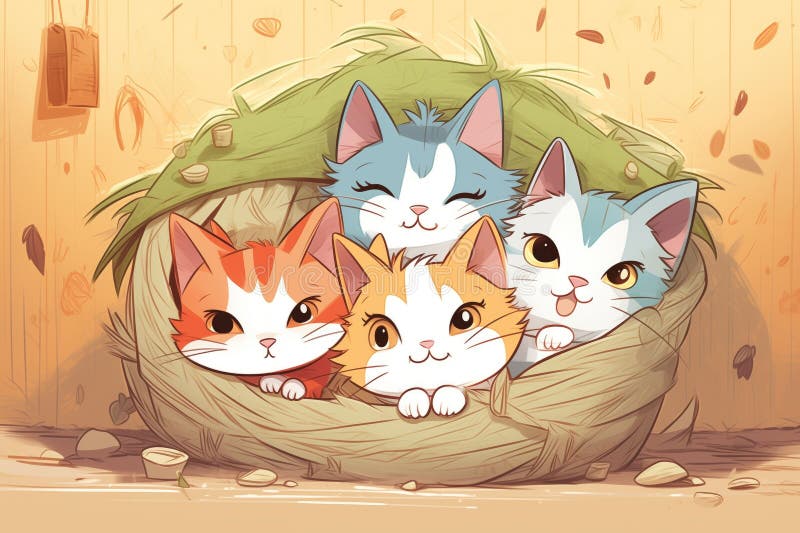 Group of Cats Snuggled Together in Loft Hay Stock Image - Image of cats ...