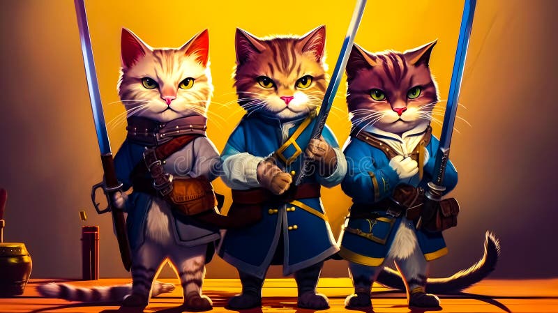 Group of Cats Standing Next To Each Other in Front of Yellow Background. Generative AI Stock ...