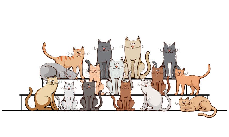 Group of cats on the steps stock illustration. Illustration of happy ...