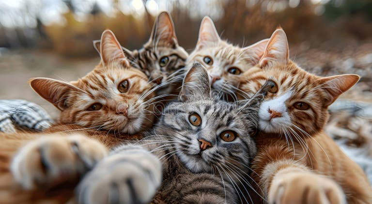 A Group of Cats Taking Selfies Stock Photo - Image of comic, emotion: 334638786