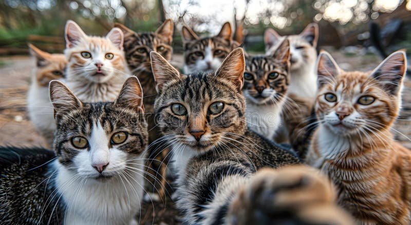 A Group of Cats Taking Selfies Stock Photo - Image of comic, laugh ...