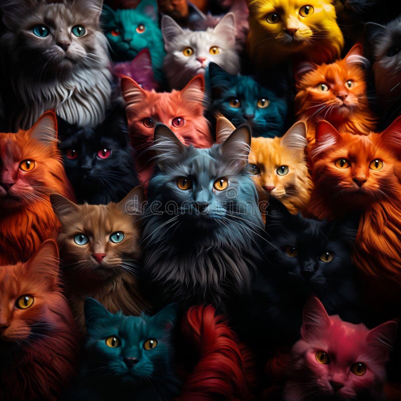 Group of Cats with Unique and Vibrant Fur Colors Pose Together. AI ...