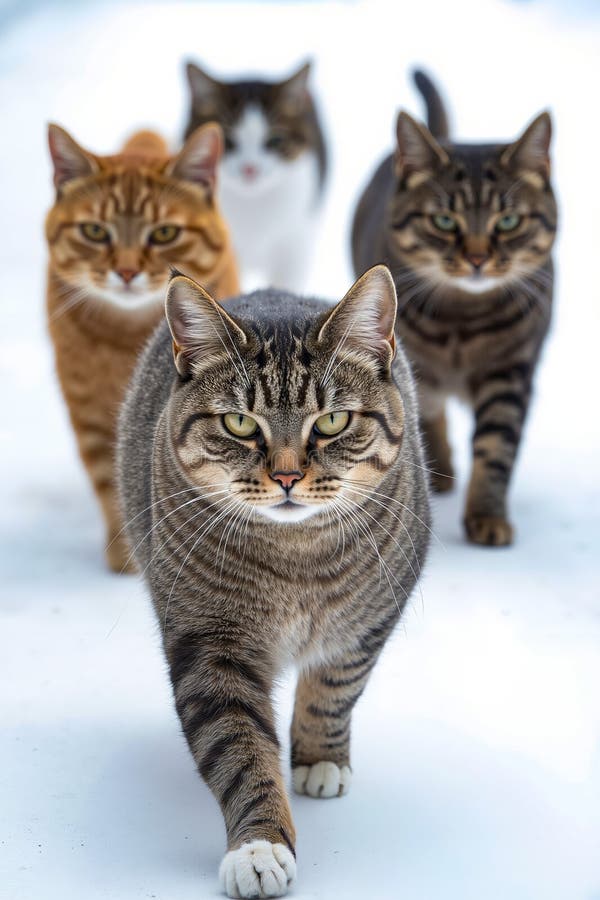 A Group of Cats Walking in the Snow Together Stock Image - Image of ...