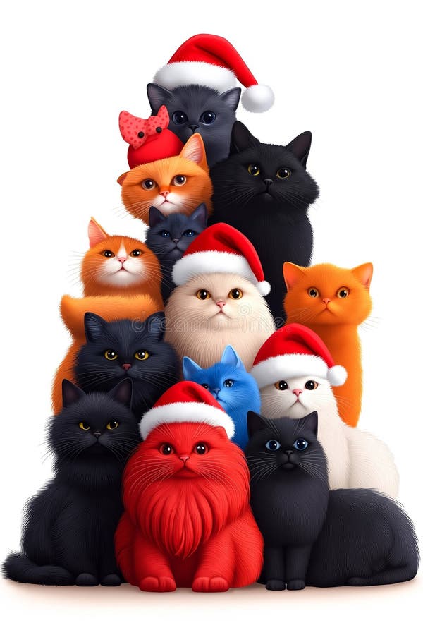 A Group of Cats Wearing Santa Hats Sitting in a Pile Stock Illustration ...