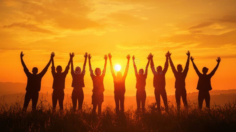 A Group Celebrating a Team Success with Hands Raised Stock Illustration ...