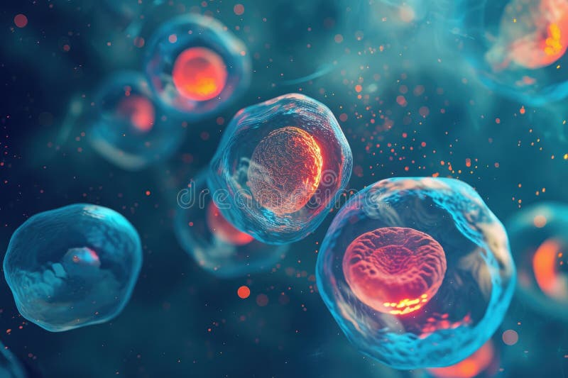 A Group of Cells that are in the Air, Cell Division Process in Surreal ...