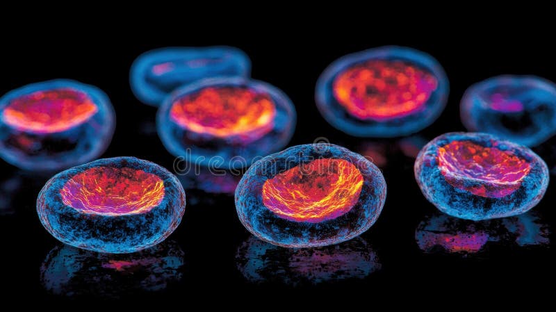 A Group of Cells with a Glowing, Fiery Appearance. Stock Image - Image ...