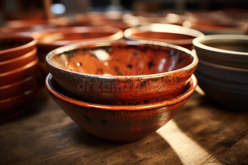 A Group of Ceramic Bowls Placed on a Rustic Wooden Table, Ideal for ...