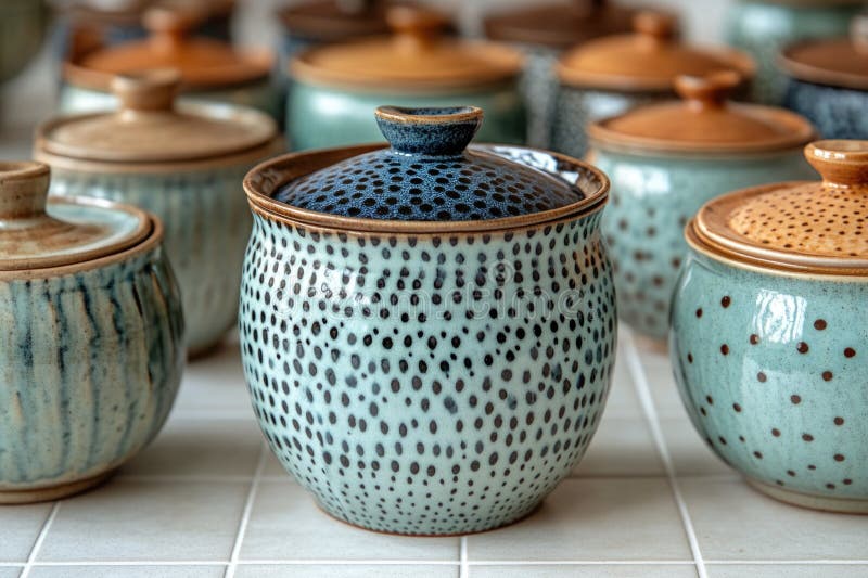 Group of Ceramic Jars on a Kitchen Counter, Perfect for Still Life ...