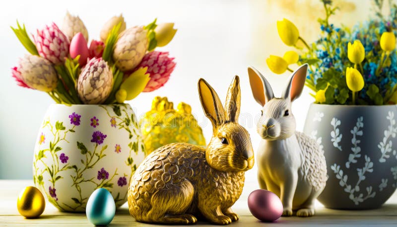 Group of Ceramic Rabbits Sitting Next To Each Other. Generative AI ...