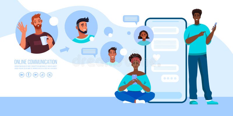 Group Chat or Virtual Meeting Banner with Young Diverse Students ...