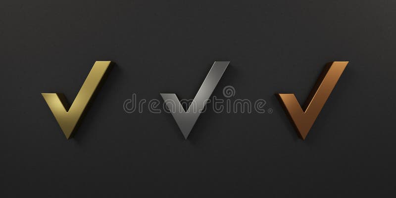 Check Marks Gold Silver Bronze. 3D Render Illustration Stock ...