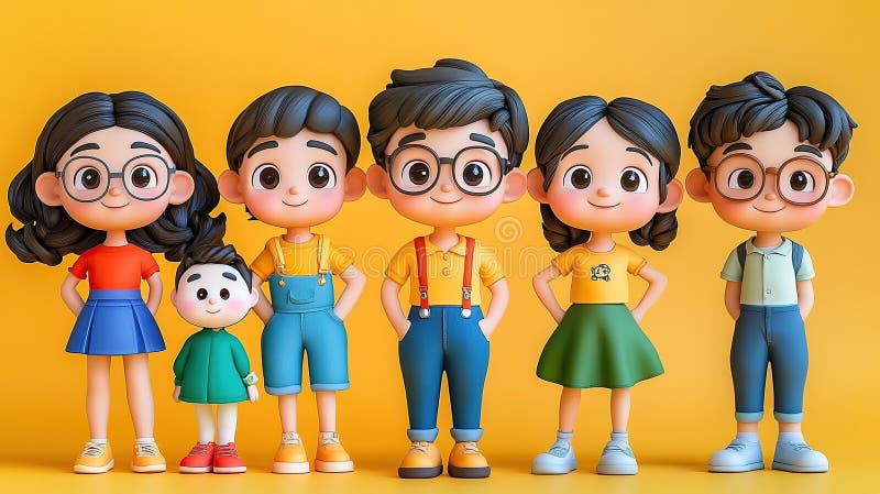 A Group of Cheerful Cartoon Kids Standing Together Stock Illustration ...