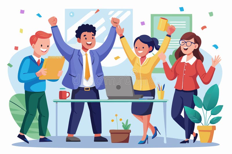A Group of Cheerful Office Workers is Celebrating Their Project Success ...