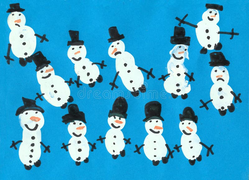 A Group of Cheerful Snowmen Stock Illustration - Illustration of ...