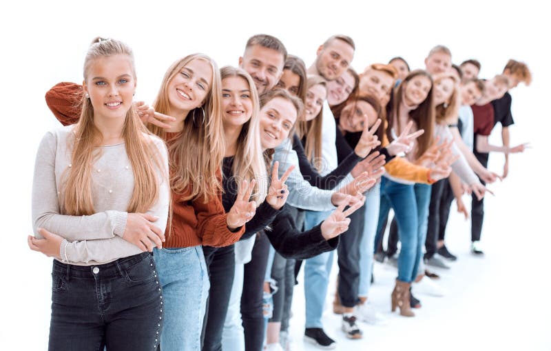 Group of Cheerful Young People Standing Behind Each Other Stock Photo ...