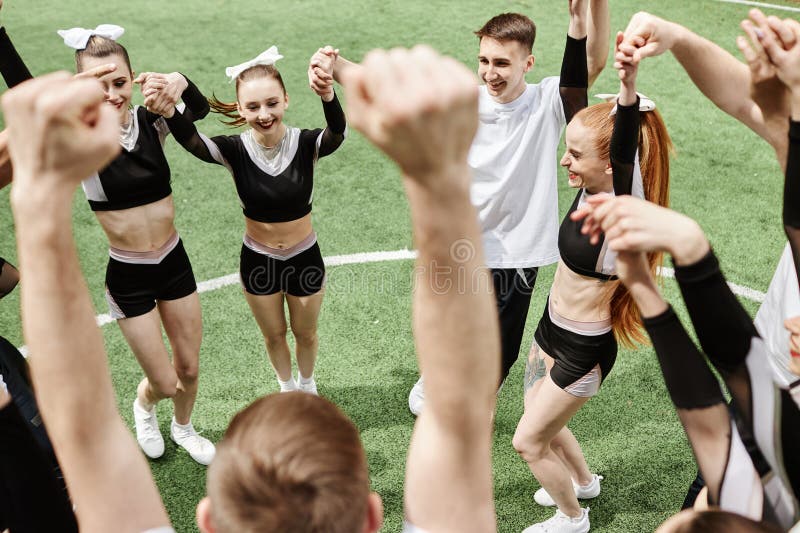 Group of Cheerleaders Cheering for Sport Team Stock Photo - Image of ...