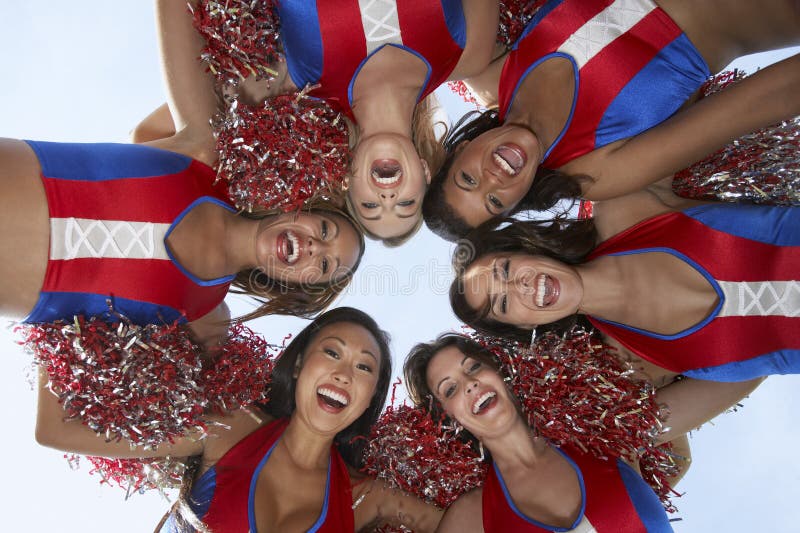 Cheerleaders in Huddle, View from Below Stock Photo - Image of ...