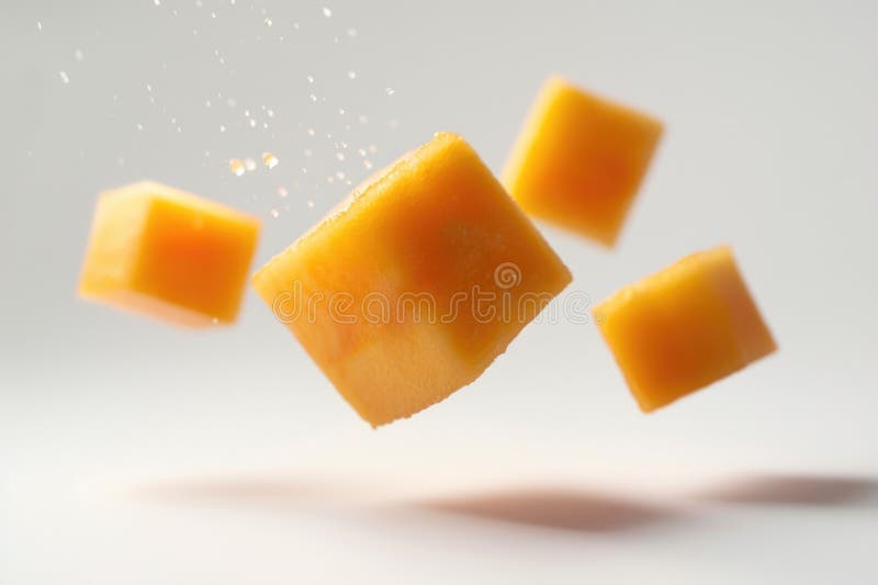 A Group of Cheese Cubes Falling through the Air Stock Image - Image of ...