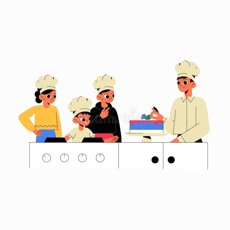 Group of Chefs Decorating Cake in Flat Vector Illustration Symbolizing ...