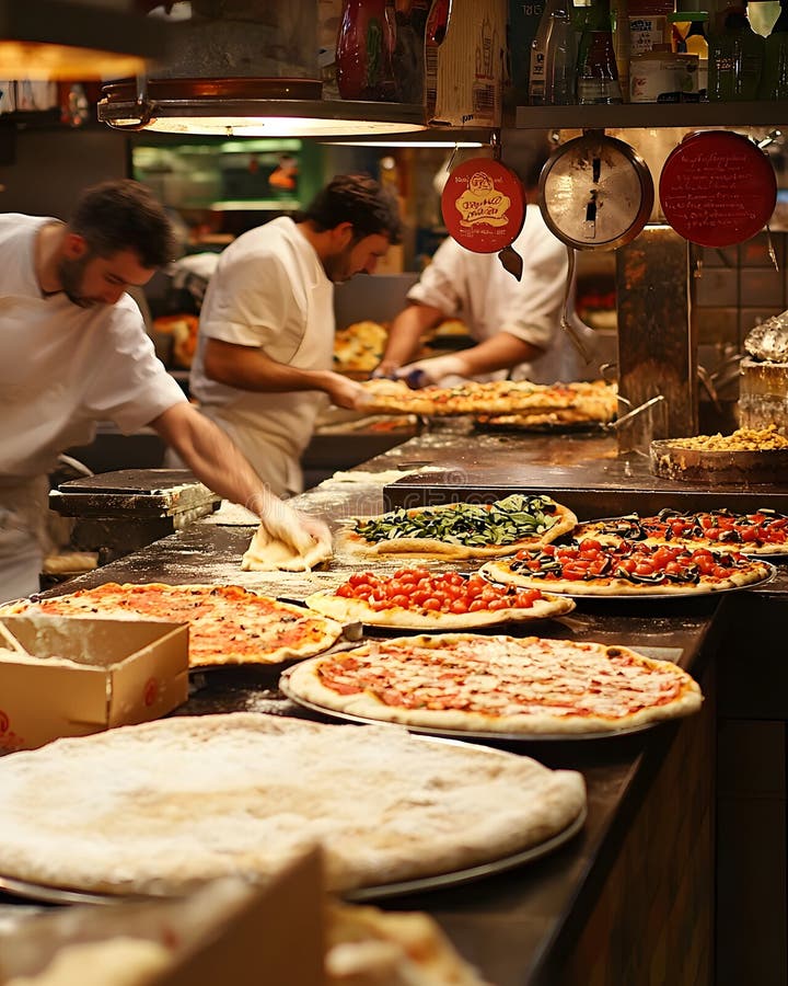 Group of Chefs are Making Pizzas in a Restaurant Stock Photo - Image of ...