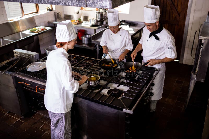 Group of Chefs Preparing Food in Kitchen Stock Photo - Image of ...