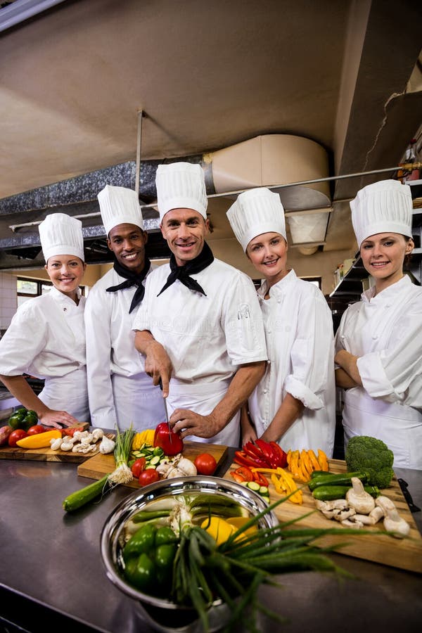 Group of Chefs Preparing Food in Kitchen Stock Image - Image of five ...