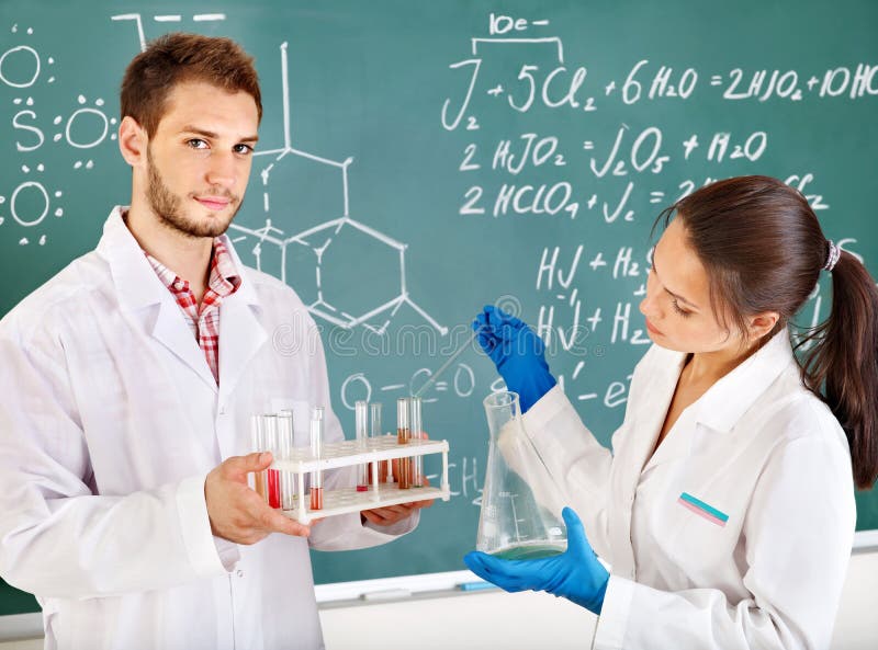Group Chemistry Student with Flask. Stock Image - Image of school, girl ...